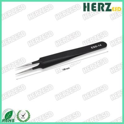 China ESD-14 Black Anti-Static Tweezers 108mm Length for Electronics Assembly and Cleanroom Applications for sale