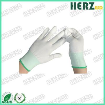 China ESD Knitted Nylon Gloves with PU Fingertip Coating - 280 Denier, 1×10⁶-⁸ Ω/cm Surface Resistivity for sale