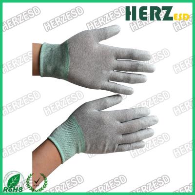 China HZ-4503F ESD Safe Gloves with PU Finger Tip Coating - 1×10⁶-⁸/cm Surface Resistivity, 13 Gauge Carbon Fiber Construction for sale