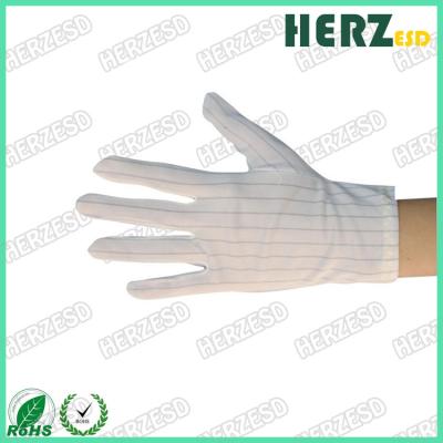 China HZ-4501 White Striped ESD Hand Gloves 100% Polyester with 10mm Carbon Lines for Electronics Protection for sale