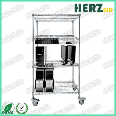 China HZ-28102 Anti Static Stainless Steel ESD Wire Shelf Rack with Wheels - 1500mm Height, 70kg Caster Capacity for sale