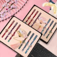 China Chinese Style Colorful Signature Pen Set Plastic Gel Pen With Folding Fan Bookmark for sale