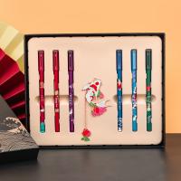 China Chinese Style Colorful Signature Pen Set Plastic Gel Pen With Folding Fan Bookmark for sale