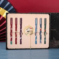 China Chinese Style Colorful Signature Pen Set Plastic Gel Pen With Folding Fan Bookmark for sale