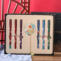 China Chinese Style Colorful Signature Pen Set Plastic Gel Pen With Folding Fan Bookmark for sale