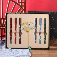 China Chinese Style Colorful Signature Pen Set Plastic Gel Pen With Folding Fan Bookmark for sale
