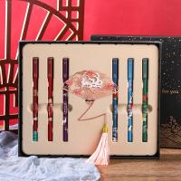 China Chinese Style Colorful Signature Pen Set Plastic Gel Pen With Folding Fan Bookmark for sale