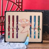 China Chinese Style Colorful Signature Pen Set Plastic Gel Pen With Folding Fan Bookmark for sale