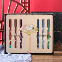 China Chinese Style Colorful Signature Pen Set Plastic Gel Pen With Folding Fan Bookmark for sale