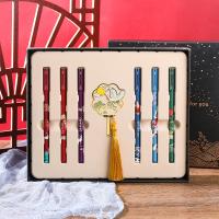 China Chinese Style Colorful Signature Pen Set Plastic Gel Pen With Folding Fan Bookmark for sale