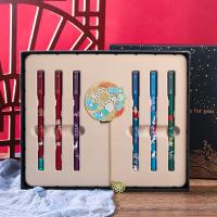 China Chinese Style Colorful Signature Pen Set Plastic Gel Pen With Folding Fan Bookmark for sale