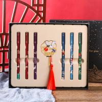 China Chinese Style Colorful Signature Pen Set Plastic Gel Pen With Folding Fan Bookmark for sale