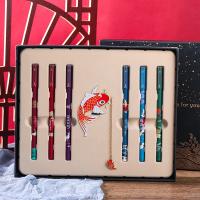 China Chinese Style Colorful Signature Pen Set Plastic Gel Pen With Folding Fan Bookmark for sale