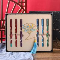 China Chinese Style Colorful Signature Pen Set Plastic Gel Pen With Folding Fan Bookmark for sale