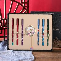 China Chinese Style Colorful Signature Pen Set Plastic Gel Pen With Folding Fan Bookmark for sale