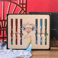 China Chinese Style Colorful Signature Pen Set Plastic Gel Pen With Folding Fan Bookmark for sale