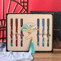 China Chinese Style Colorful Signature Pen Set Plastic Gel Pen With Folding Fan Bookmark for sale