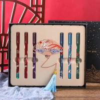 China Chinese Style Colorful Signature Pen Set Plastic Gel Pen With Folding Fan Bookmark for sale