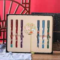China Chinese Style Colorful Signature Pen Set Plastic Gel Pen With Folding Fan Bookmark for sale