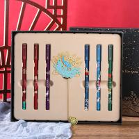 China Chinese Style Colorful Signature Pen Set Plastic Gel Pen With Folding Fan Bookmark for sale
