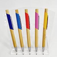 China Environmental Multi Color Press Type Bamboo Ball Pen Printing Logo Click Ballpoint Pen for sale