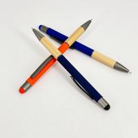 China Creative Bamboo Grip School Plastic Ballpoint Pen Soft Rubber Touch Screen Top Ball Pen for sale