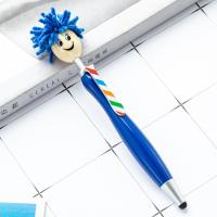 China Cute Cartoon Plastic Ball Pen Doll Head Touchscreen Ballpoint Pens Kids Gift for sale