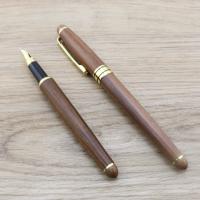 China Walnut Wood Fountain Writing Pen Retro Style Brass Clip For Business Office for sale