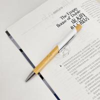 China Environmental Multi Color Press Type Bamboo Ball Pen Printing Logo Click Ballpoint Pen for sale