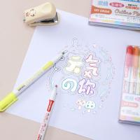 China Student Plastic Double Line Contour Pen Graffiti Handbooks Multi Color Highlighter Pen for sale