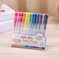 China Student Plastic Double Line Contour Pen Graffiti Handbooks Multi Color Highlighter Pen for sale