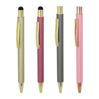 China Glitter Press Style Ball Pen Touch Screen Metal Patterned Paint Ballpoint Pen for sale