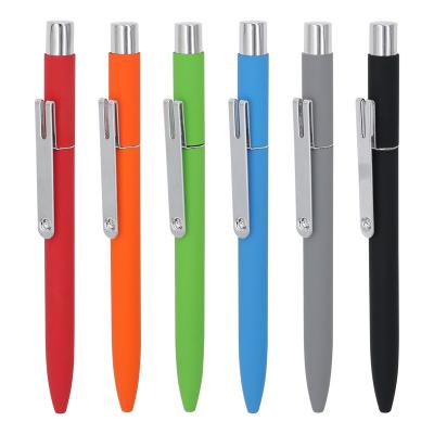 China Soft Rubber Colorful Aluminum Business Ballpoint Pen Retractable Ball Pen With Customized Logo for sale