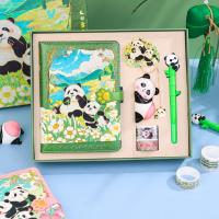 China Kawaii Panda Notebook Gift Box Journal Set With Notebook Pen Handheld Fan Thermos for sale