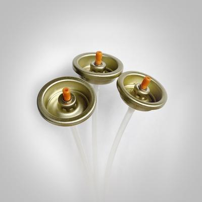 China Golden Lacquered Tinplate Aerosol Valve 2x0.51mm for Car Care Foam Cleaner Tin Cans for sale