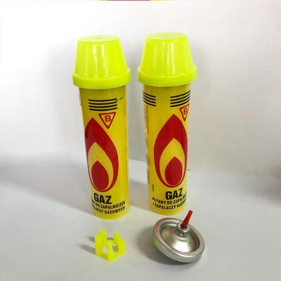 China 80ml Butane Gas Lighter Refill with 40mm Valve and 150mm Height for Outdoor Camping Equipment for sale