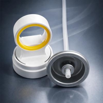 China Even Spray Pattern Child Safe Lock Cap Fine Mist Aerosol Valve 1 Inch for Sunscreen for sale