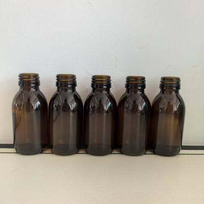 China 80ml Amber Glass Makatussin Bottle with CRC Cap Silk Screen Printing Full Set for sale