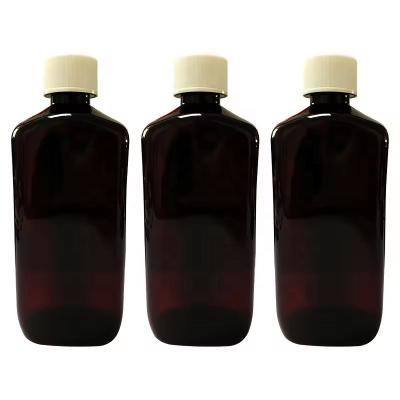 China PET Amber Oral Solution Bottle 500ml 16oz with CRC Red Caps Sealed Free Sample for sale