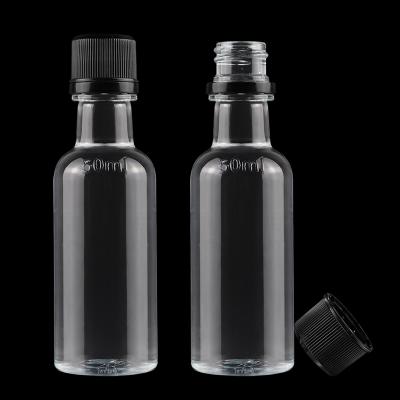 China PET 50ml Transparent Plastic Bottle Long Neck Empty Container Compatible with Juice Beverage Packaging for sale