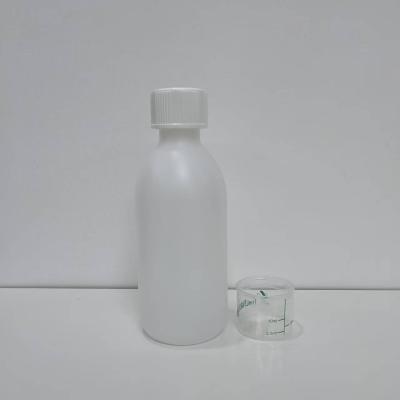 China 250ml Round Frost HDPE Plastic Bottle with Child Resistant Cap and Measure Cup for sale