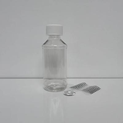 China 115ml Round PET Juice Bottle with Child Proof Cap Foil Seal and Shrink Band for sale