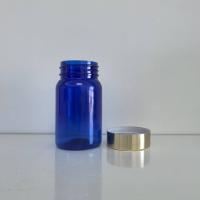 China 70ml Cobalt Blue PET Capsule Bottle with Gold Plated Aluminum Lid for Pill Supplement Packaging for sale