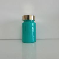 China 90ml Green PET Plastic Bottle with Gold Plated Aluminum Screw Cap for Pill Candy Packaging for sale