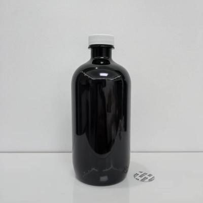 China 500ml PET Black Boston Round Bottle with Screw Cap Foil Seal and Shrink Band for sale