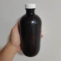 China 500ml PET Black Boston Round Bottle with Screw Cap Foil Seal and Shrink Band for sale