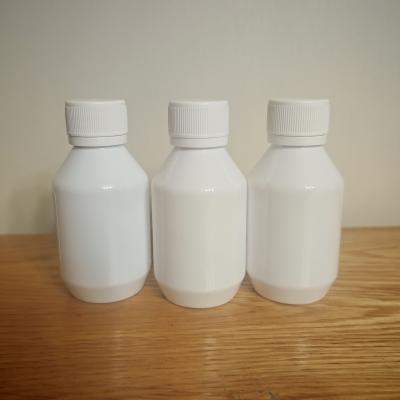 China 125ml Round White Plastic Bottle with Screw Top Cap Glossy Finish Printed LOT Number for sale