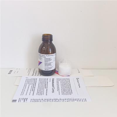 China Amber Glass Makatussin Bottle 90ml with CRC Cap Silk Screen Printing Full Set for sale