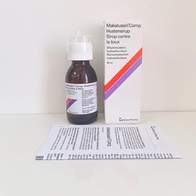 China 80ml Amber Glass Makatussin Bottle with CRC Cap Silk Screen Printing Full Set for sale