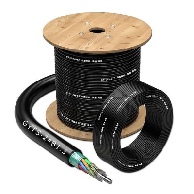 China Black G72B1.3 G652D 36B1.3 PE Outdoor Armored Fiber Optic Cable For Overhead Pipeline for sale